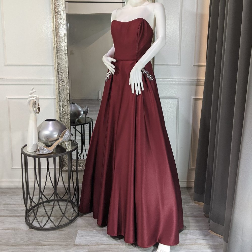 Burgundy Maroon Formal Evening Prom Dress Gown - Gem